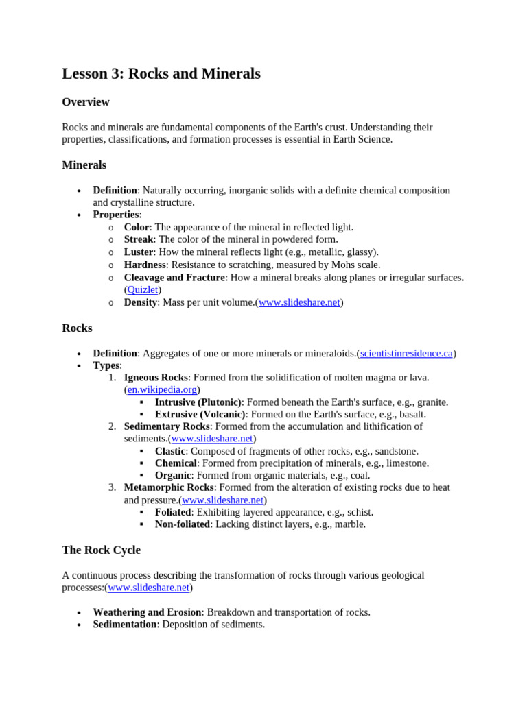 Lesson 3 Rocks and Minerals | PDF | Rock (Geology) | Minerals