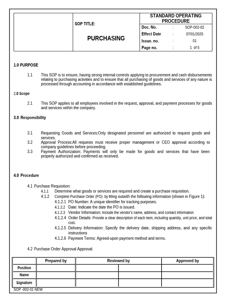 Sop - 002-02 Purchase Order | PDF | Invoice | Receipt