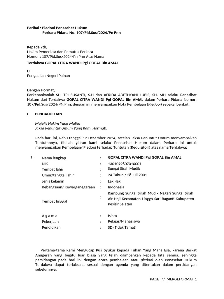 Pembelaan Gopal | PDF