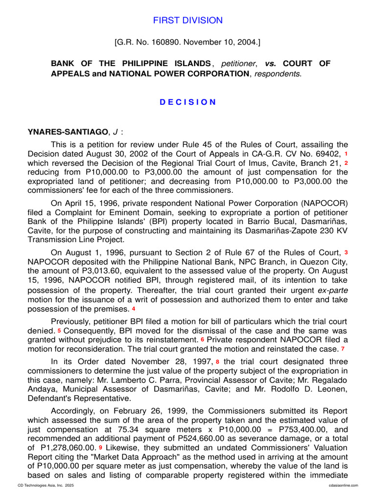 BPI vs. NAPOCOR: Expropriation Case Ruling | PDF | Appellate Court ...