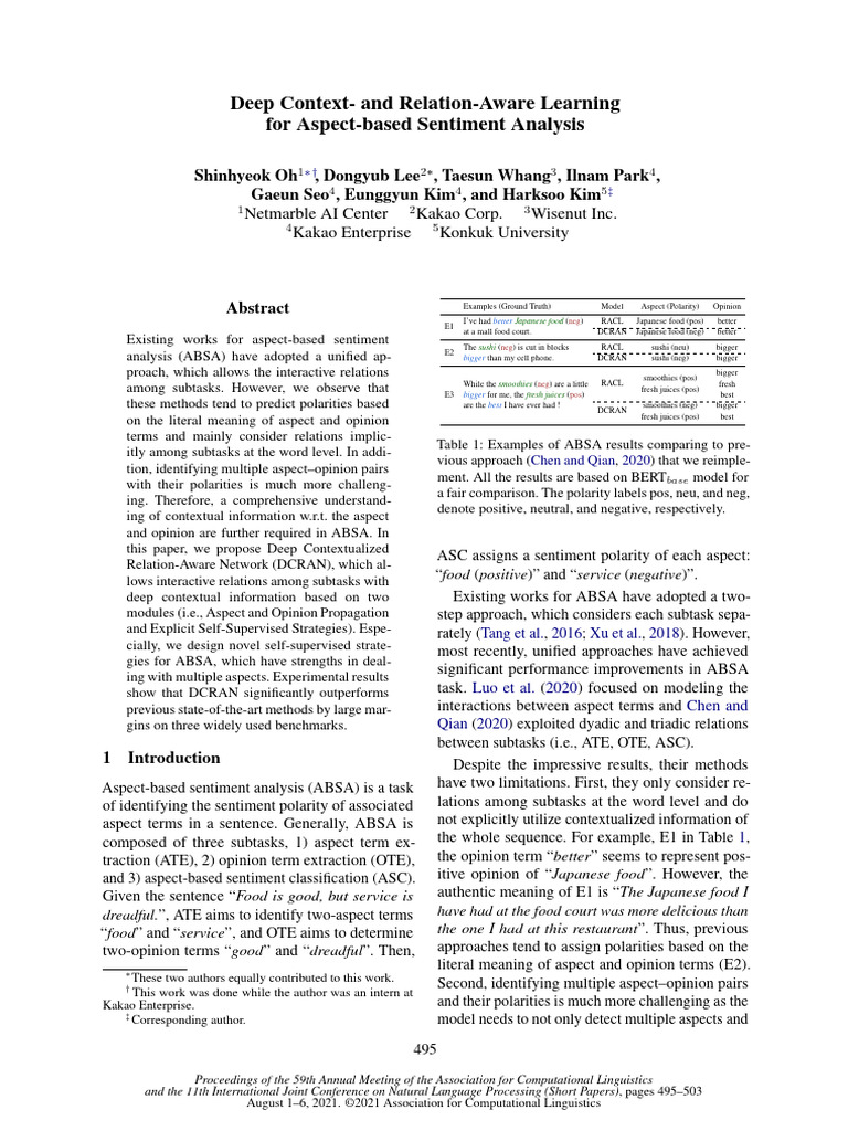Deep Context - and Relation-Aware Learning For Aspect-Based Sentiment Analysis | PDF | Learning ...
