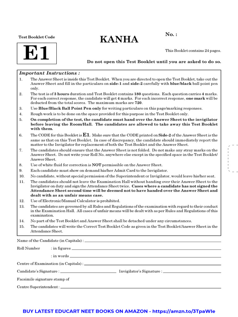 2020 NEET Previous Year Paper | PDF | Dna | Wood