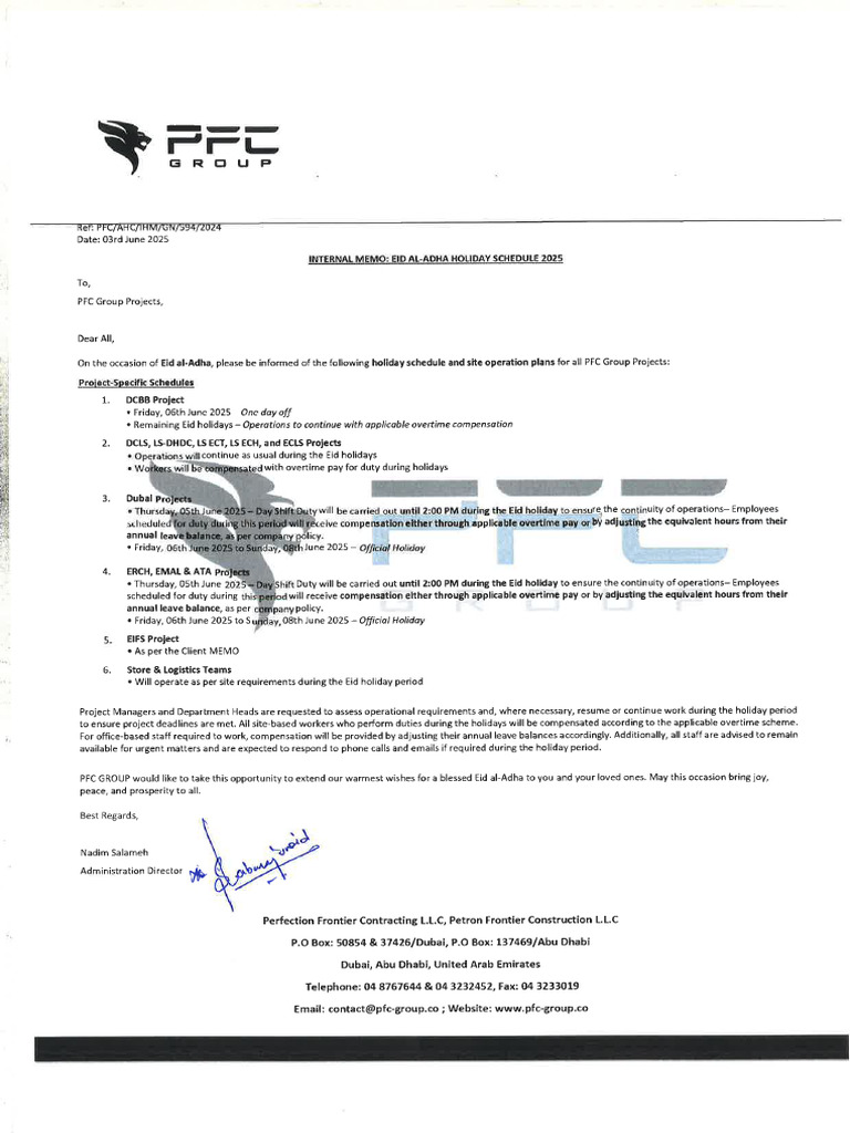 Internal Memo - Eid Al Adha 2025 | PDF