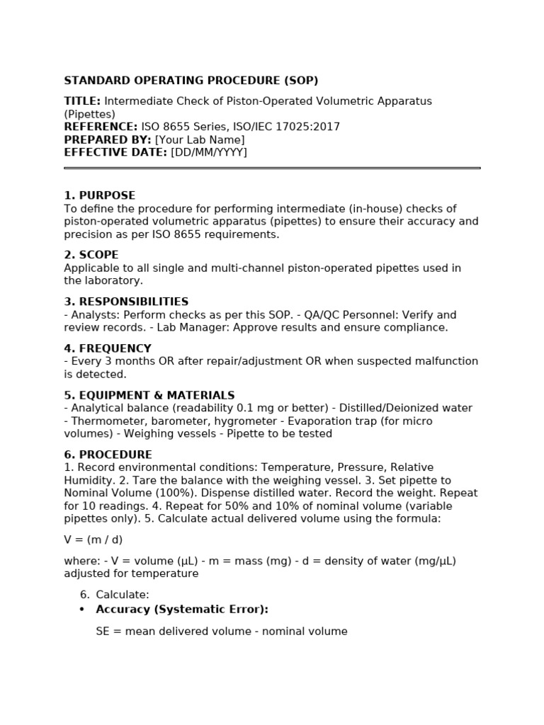 Pipette Intermediate Check Procedure | PDF | Volume | Observational Error