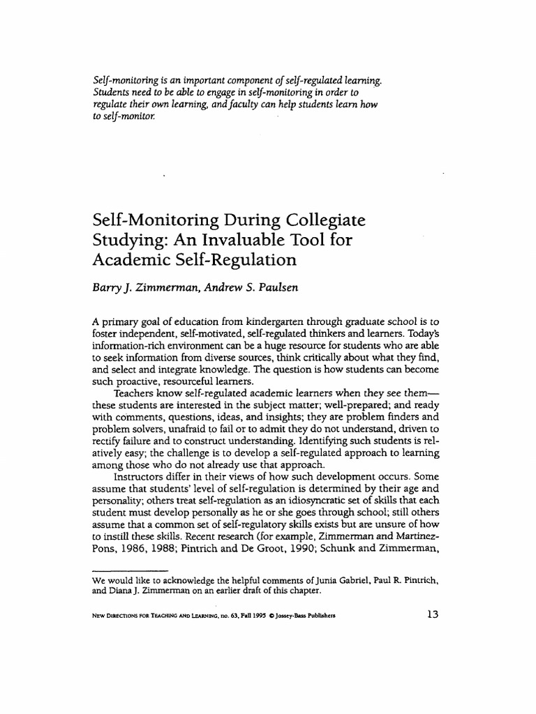 Self Monitoring During Collegiate Studying | PDF | Self Efficacy ...