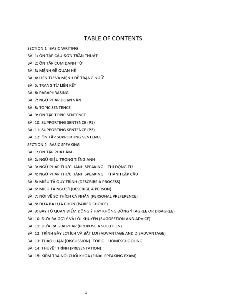 Giáo Trình Basic Writing - Speaking - 2025 K2 | PDF