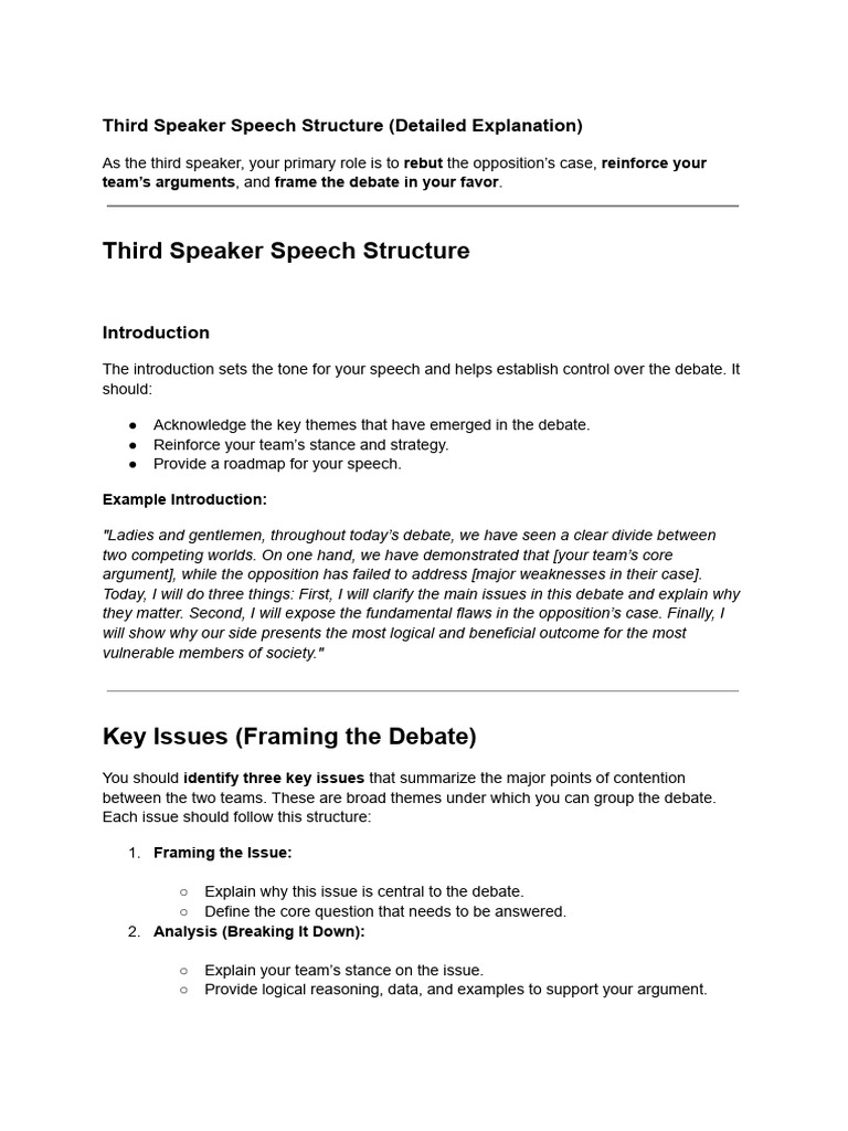 Third Speaker Speech Structure (Detailed Explanation) | PDF ...