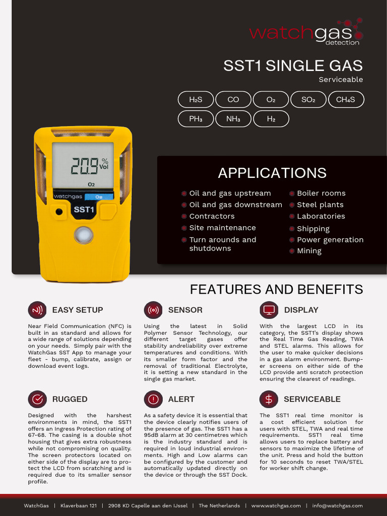 MKT SST1 SERV DS V1.2 Watchgas Portable Gas Detector | PDF