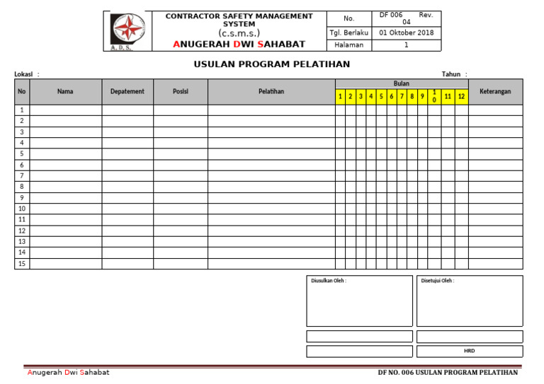 Df - 006 Form Usulan Program Pelatihan | PDF