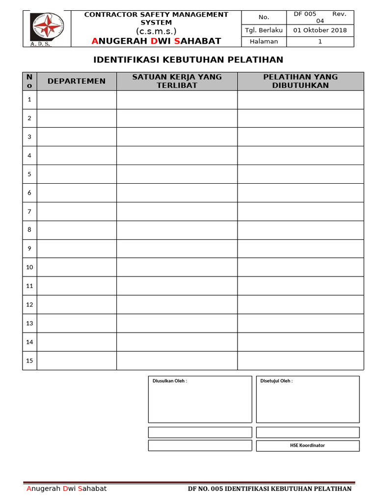 DF - 005 Form Identifikasi Kebutuhan Pelatihan | PDF