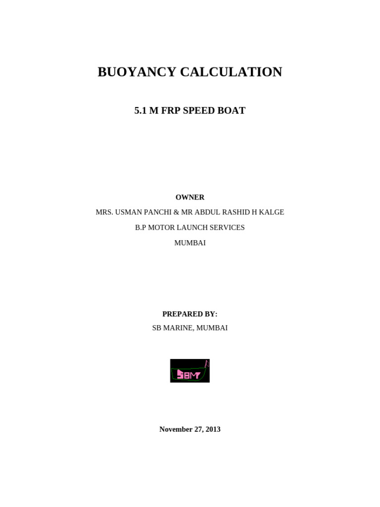 5.1m FRP Buoyancy Calculation | PDF | Buoyancy | Boats