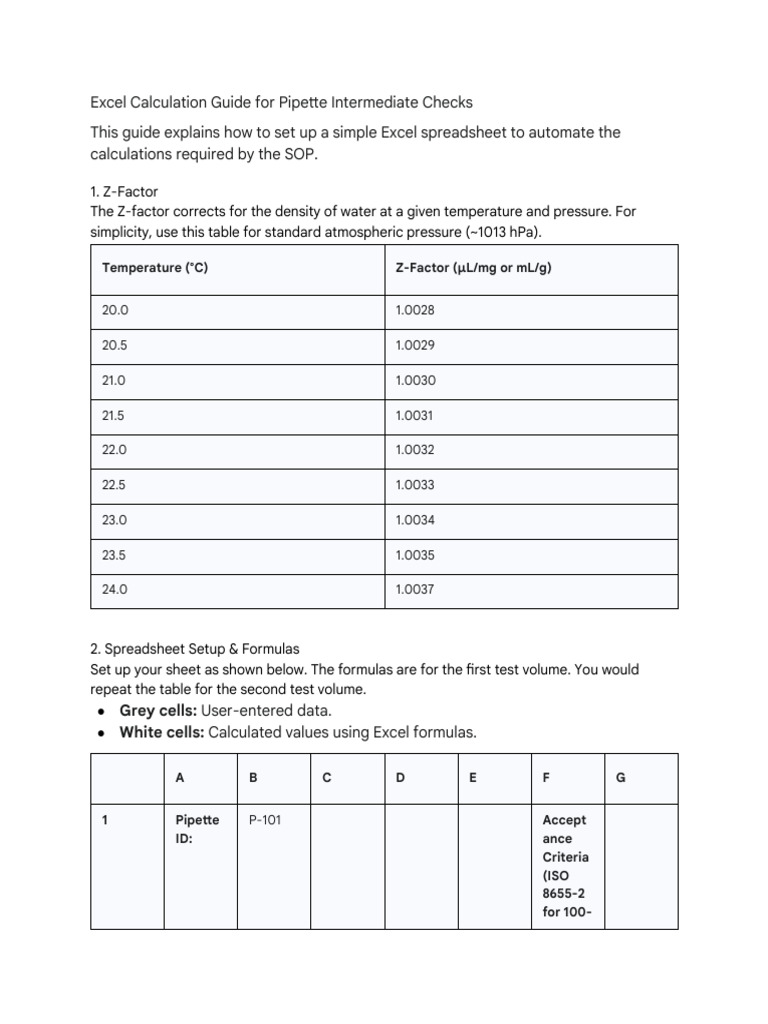 Excel Calculation Guide For Pipette Intermediate Checks Advance | PDF ...