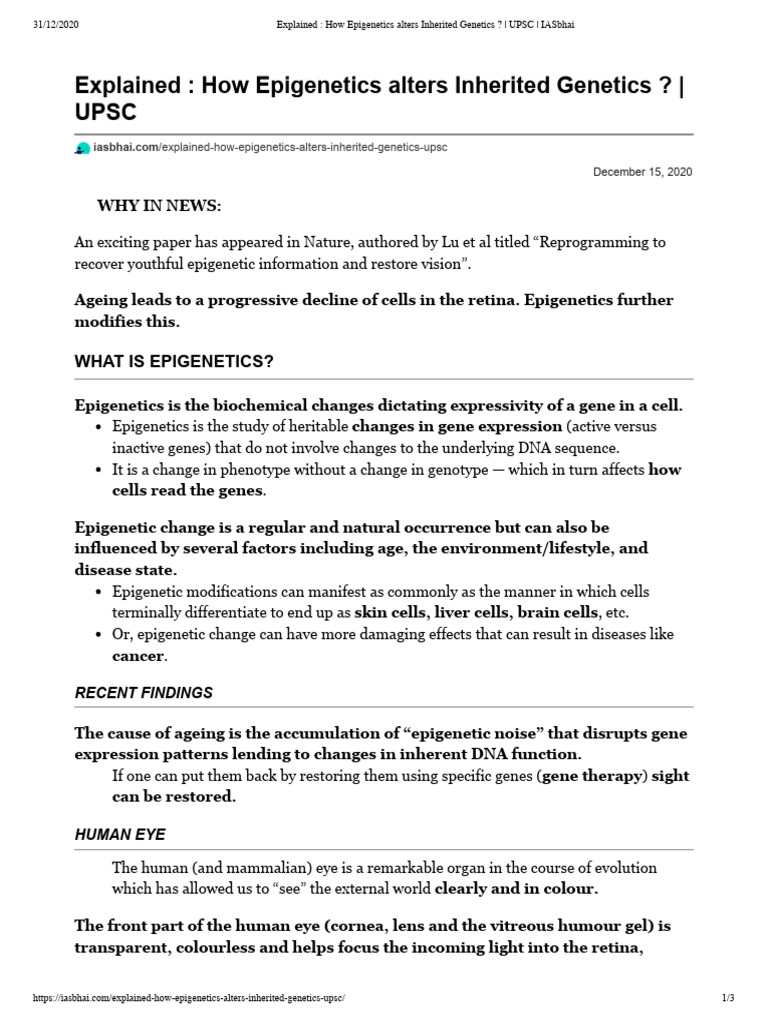 How Epigenetics Alters Inherited Genetics - UPSC - IASbhai | PDF | Epigenetics | Regulation Of ...
