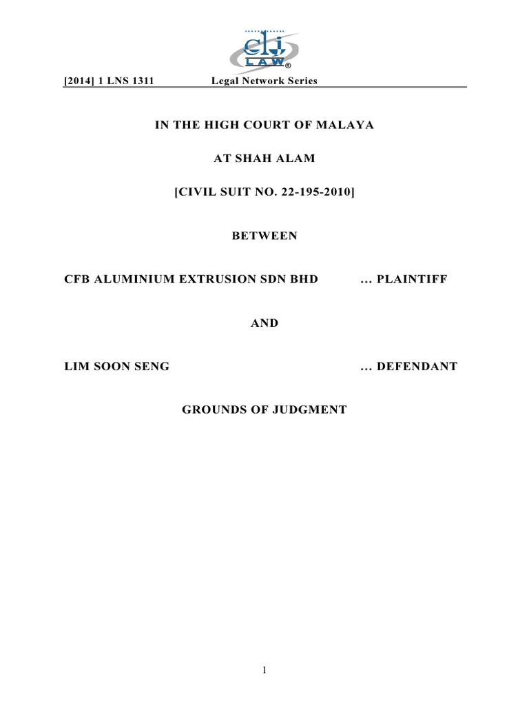 CFB Aluminium vs. Lim Soon Seng Case Summary | PDF | Evidence (Law ...