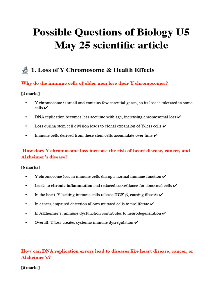Y Chromosome Loss and Health Risks | PDF | Gene | Genetics