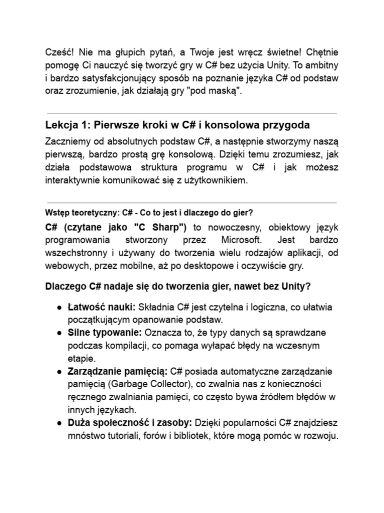 Dotnet Gamedev - Pierwsza Lekcja | PDF