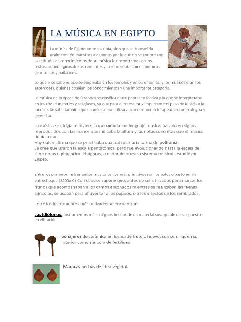 La Música en Egipto | PDF | Instrumentos musicales | Musicología