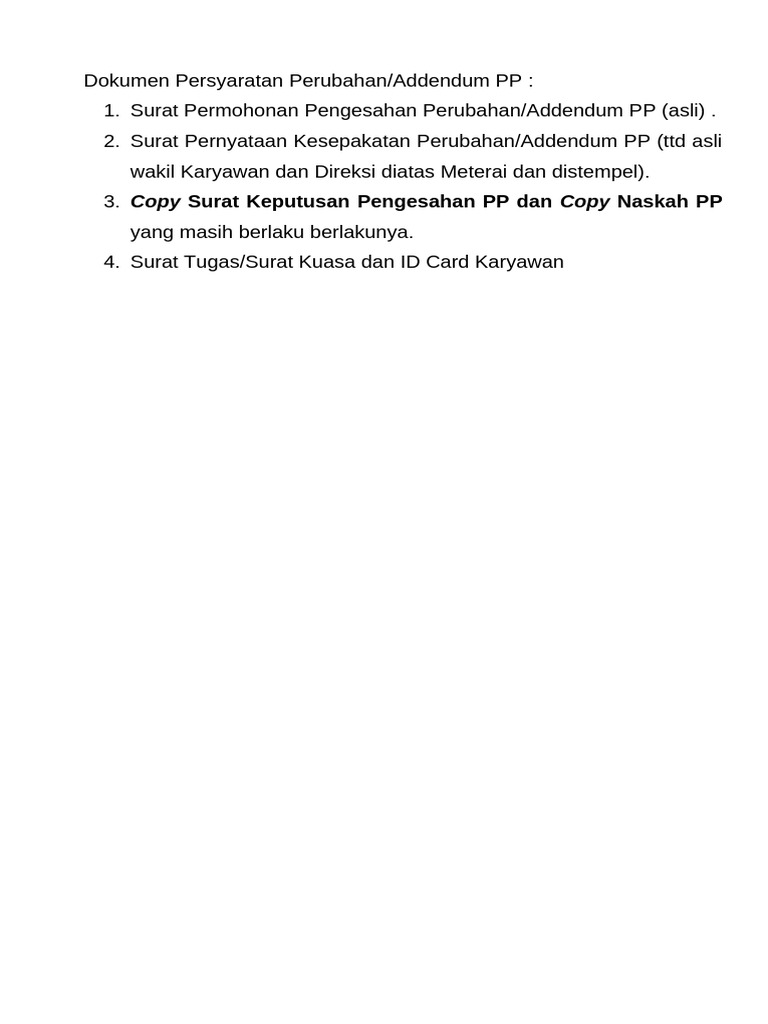 Syarat Permohonan Perubahan Addendum PP | PDF