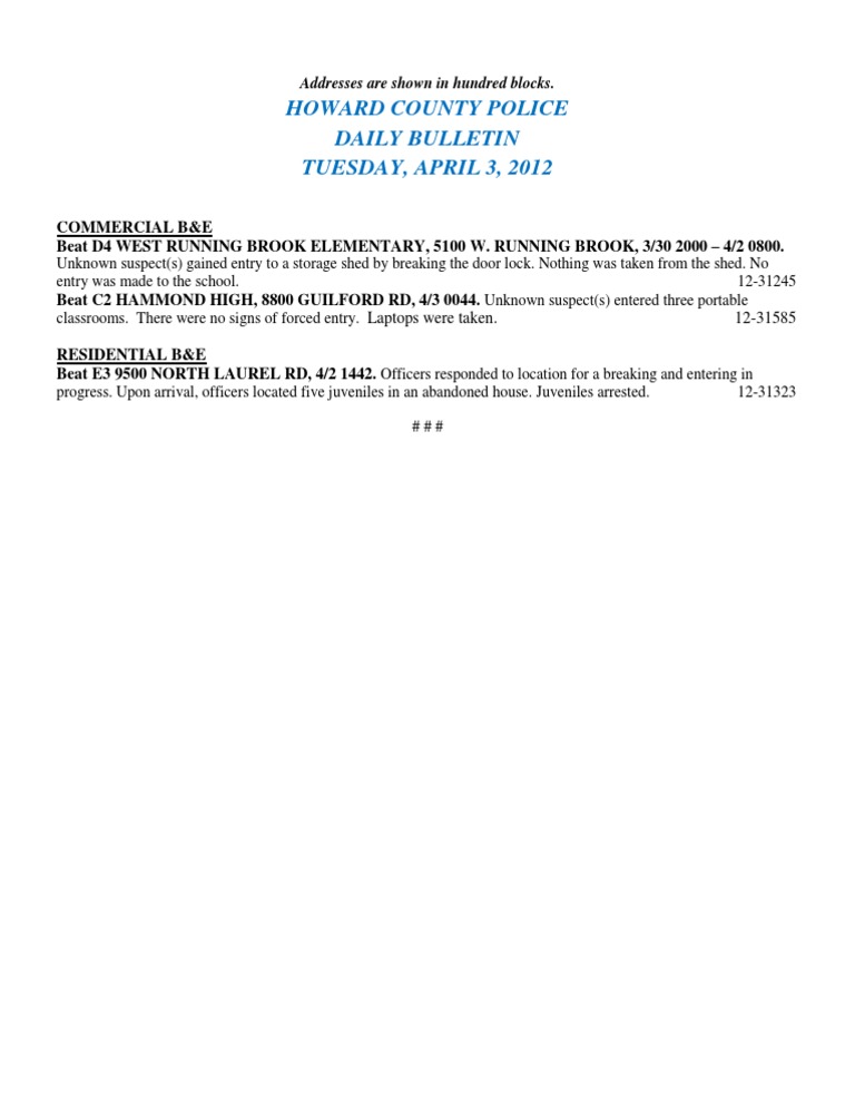 Police Daily Crime Bulletin 20120403 | PDF