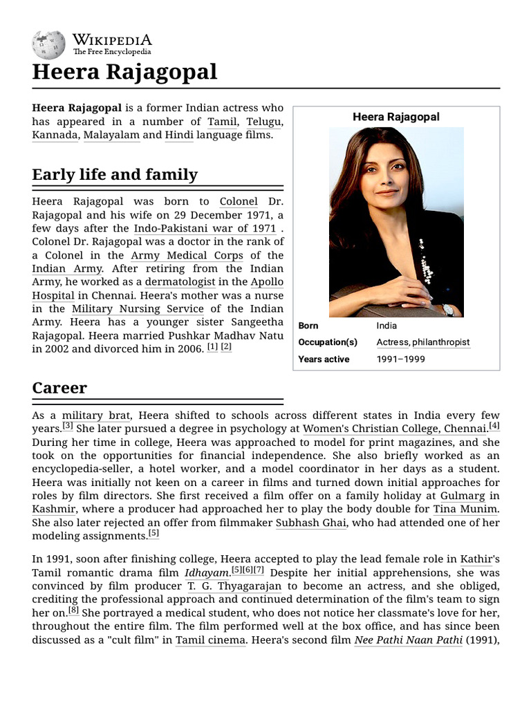 Heera Rajagopal - Wikipedia | PDF | Cinema Of India | Tamil Cinema