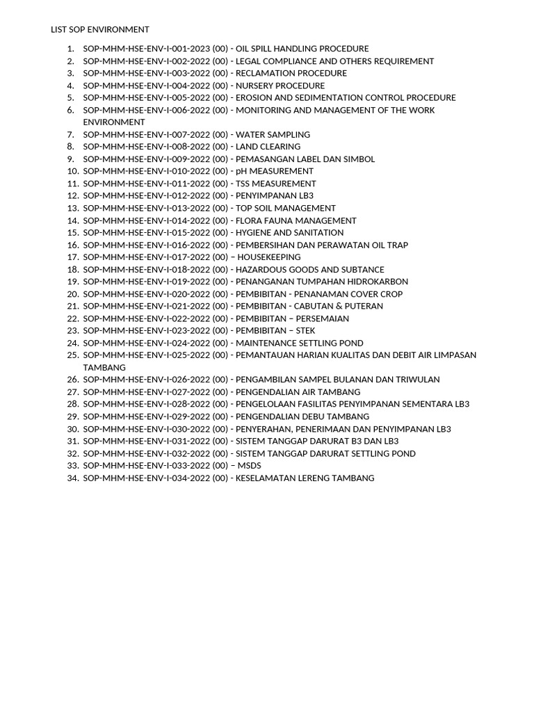 List Sop Environment | PDF