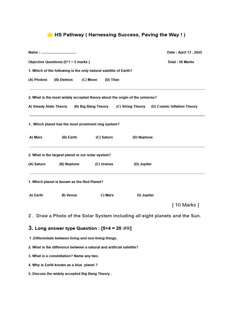 ? HS Pathway (Harnessing Success, Paving The Way (2nd April Test) | PDF