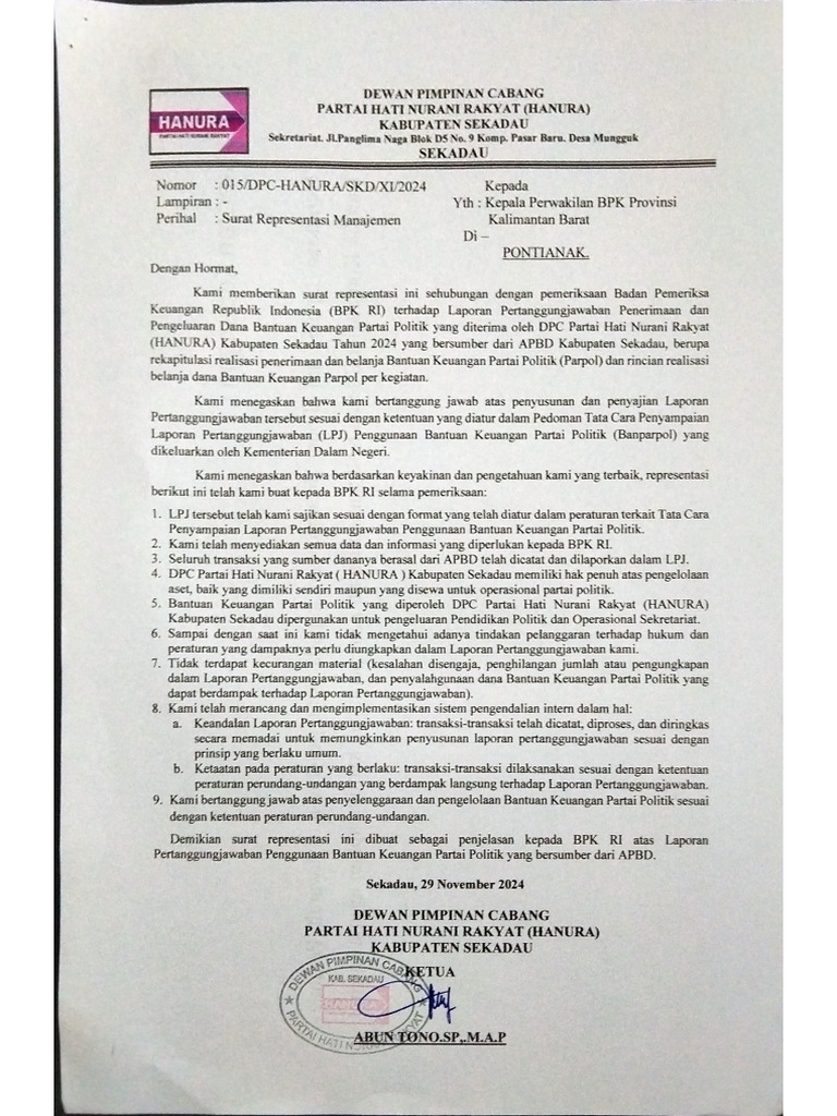 Surat Representasi Manajemen | PDF