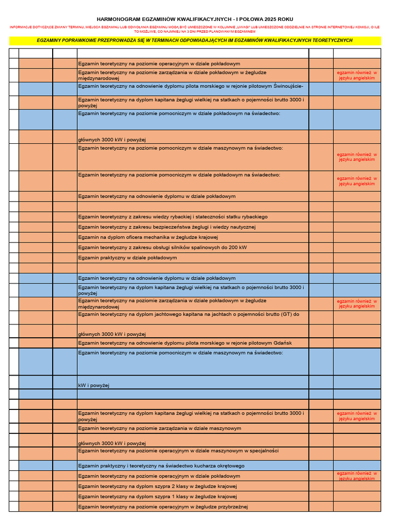 Harmonogram 01 2025 | PDF
