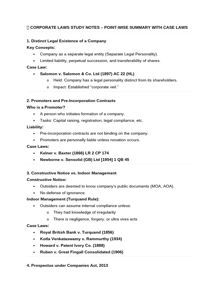 Corporate Laws Study Notes Summary | PDF | Piercing The Corporate Veil ...