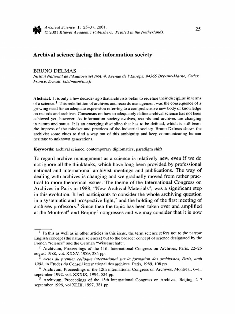 Archival Science Facing The Information Society | PDF | Science | Metadata