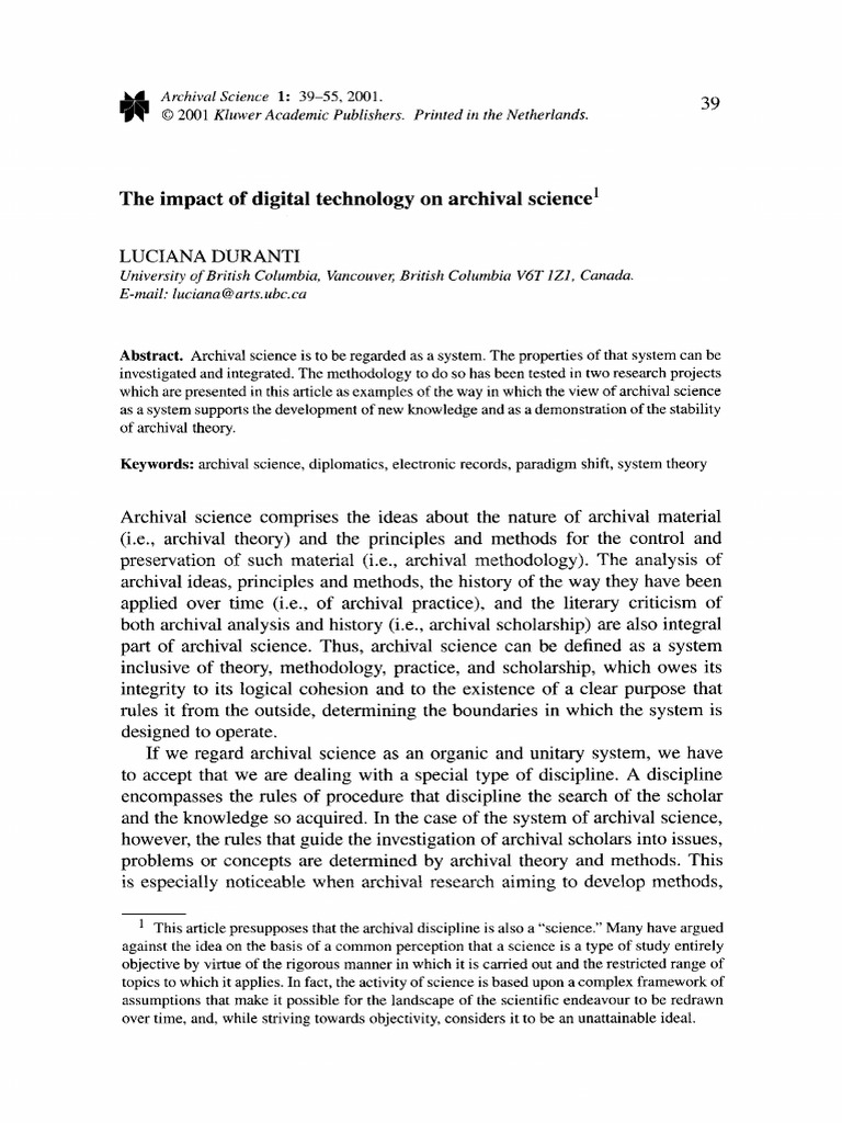 Digital Technology's Impact on Archival Science | PDF | Science | System