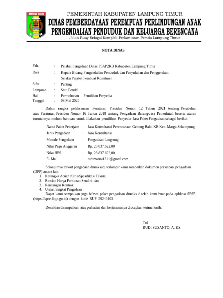 Nota Dinas PPK Ke PP | PDF