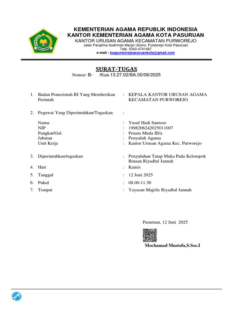 TTE Surat Tugas Pak Yusup | PDF