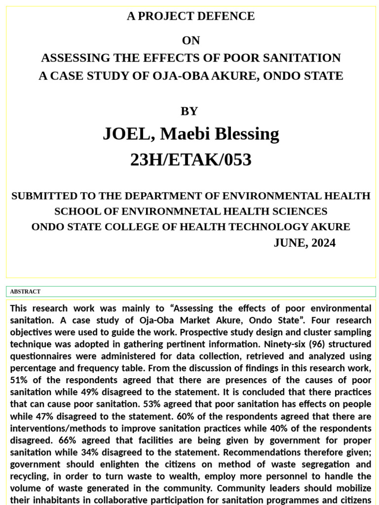 Maebi Blessing Project Defense | PDF | Sanitation