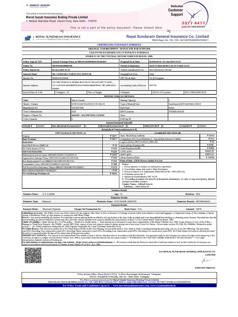 Maruti Suzuki Car Insurance | PDF