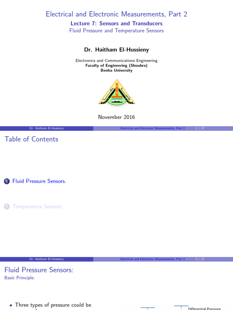 Fluid Pressure and Temperature Sensors | PDF | Pressure Measurement ...