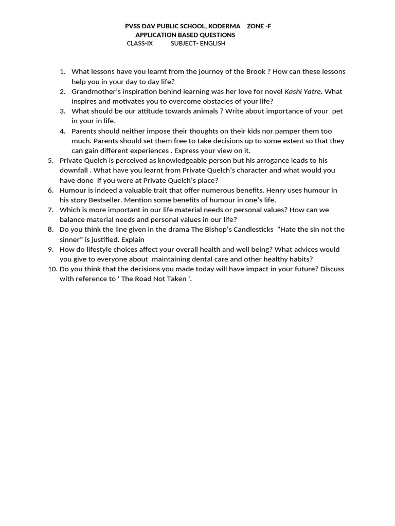 Class IX English Application Questions | PDF