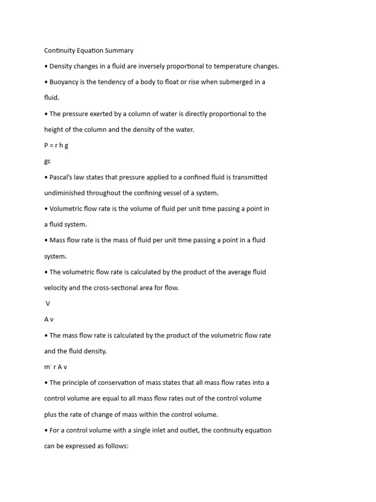 Continuity Equation and Fluid Flow Basics | PDF | Fluid Dynamics | Flow ...