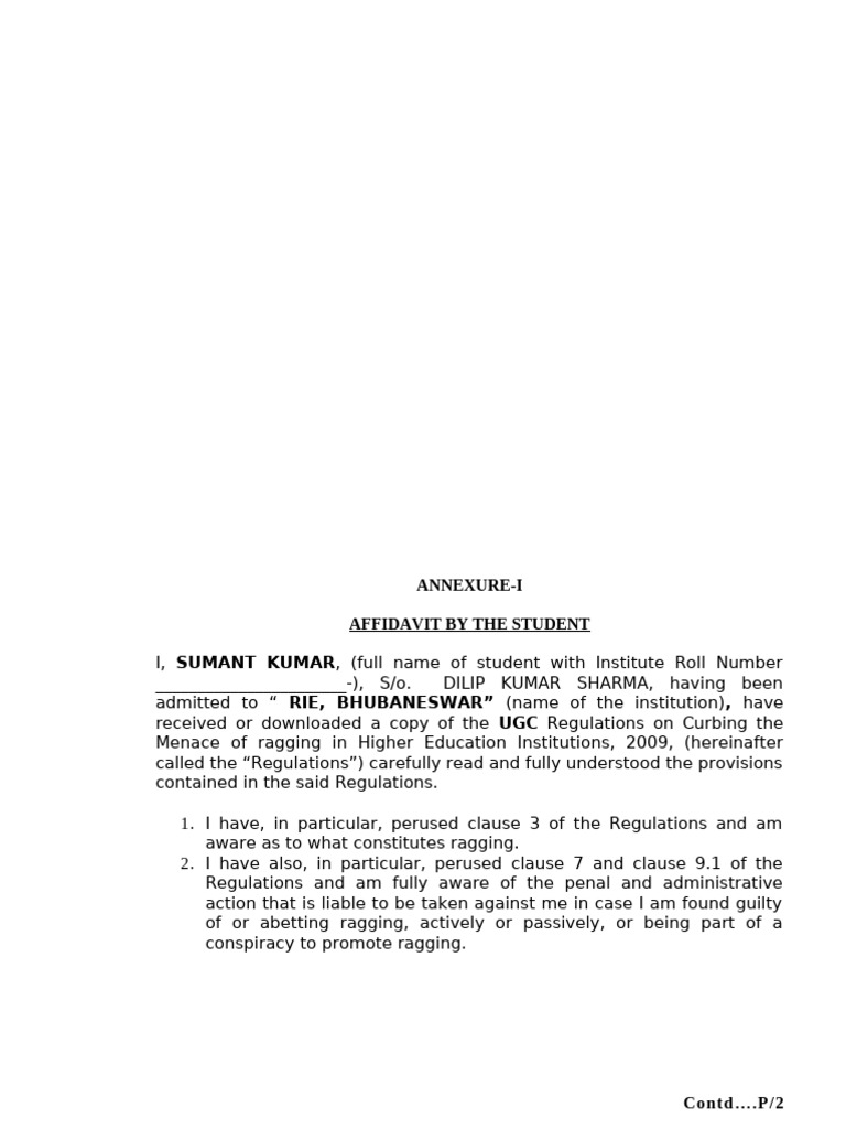 Sumant Kumar at Ragging Student Rie | PDF | Affidavit | Justice