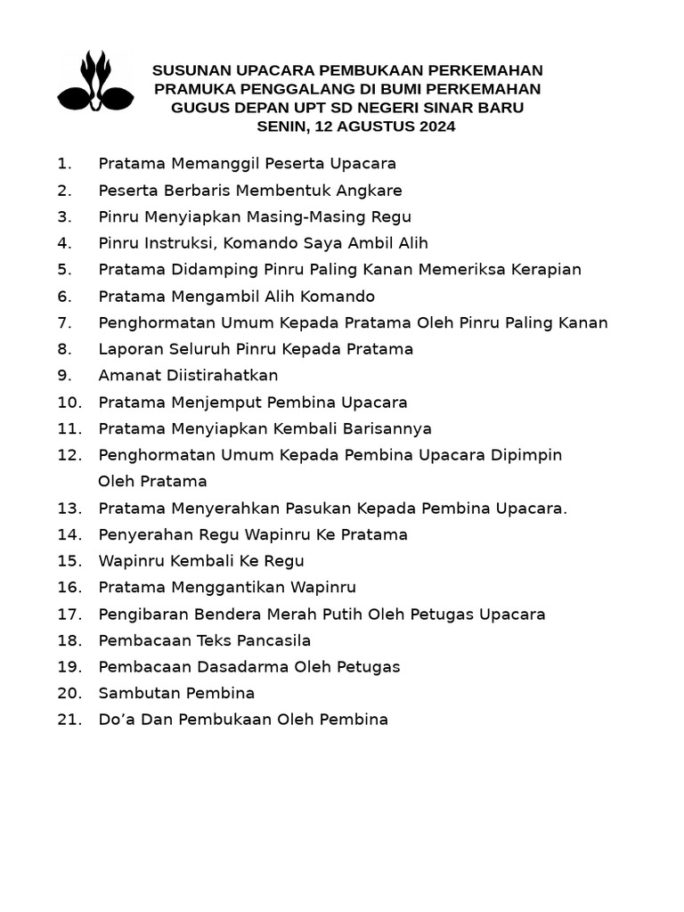 Susunan Upacara Pembukaan Penggalang Pramuka Di Bumi Perkemahan UPT SD ...