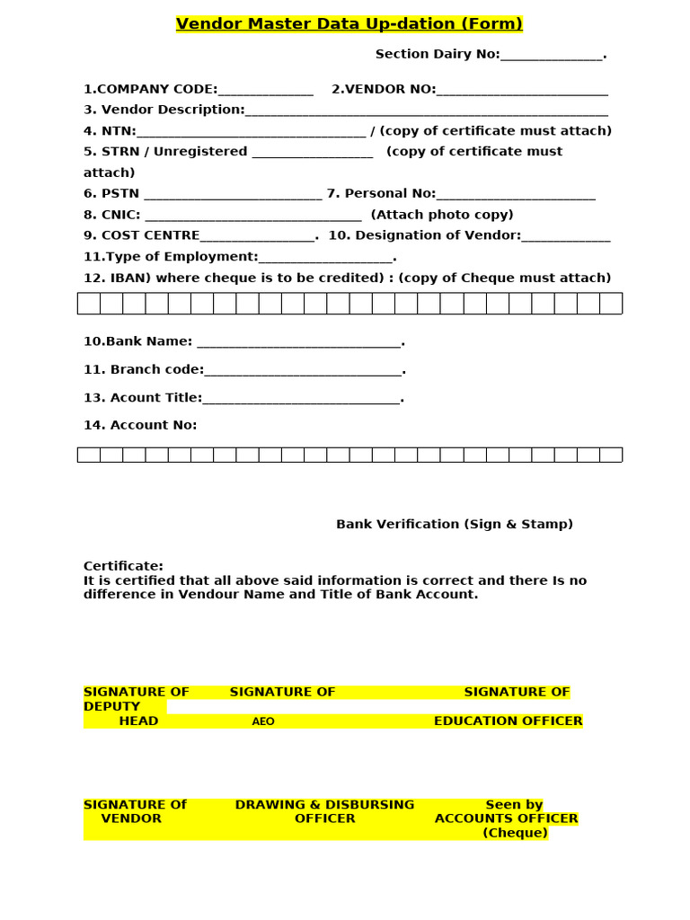 Vendor Master Data Update Form | PDF