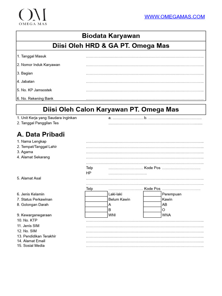 Biodata Karyawan PT Omega Mas | PDF
