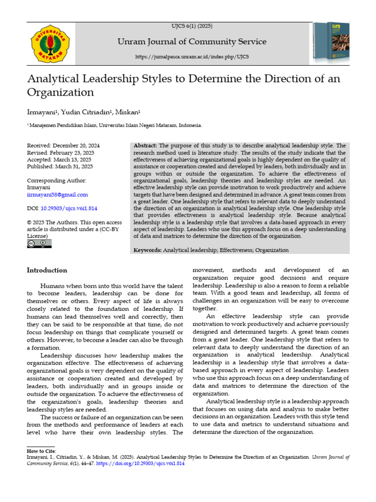 Analytical Leadership Styles To Determine The Direction of An ...