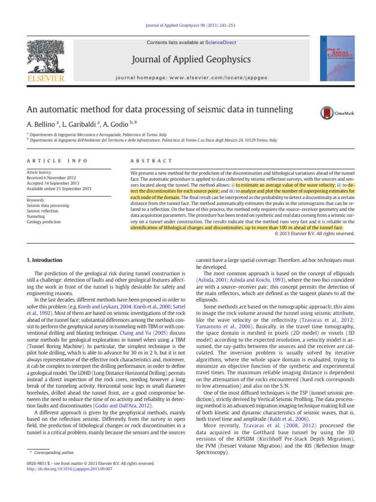 Bellino Et Al - 2013 - An Automatic Method For Data Processing of Seismic Data in Tunneling ...