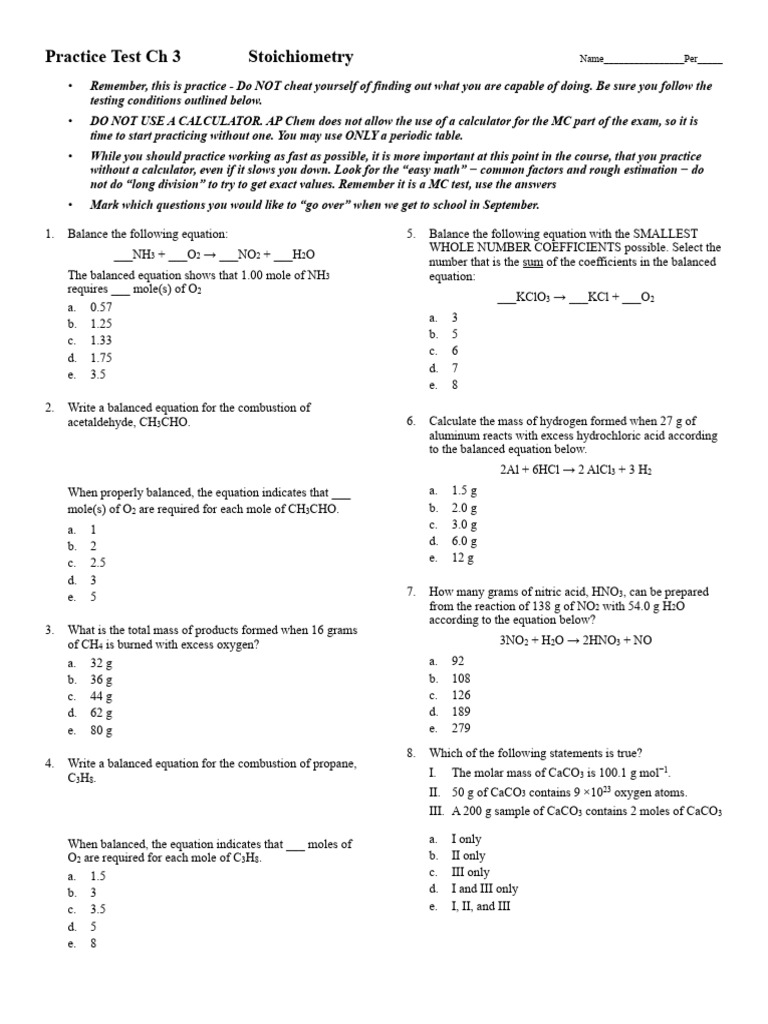 Practice Stoichiometry 2 | PDF | Mole (Unit) | Stoichiometry