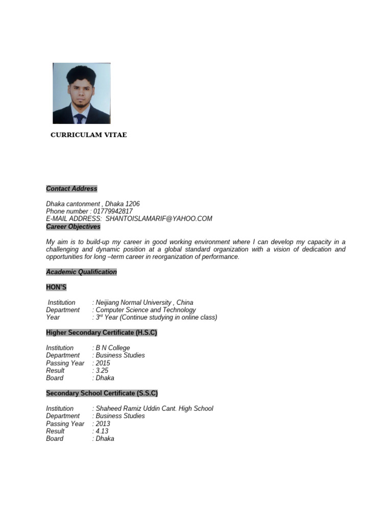 Shanto Islam Arif - CV | PDF
