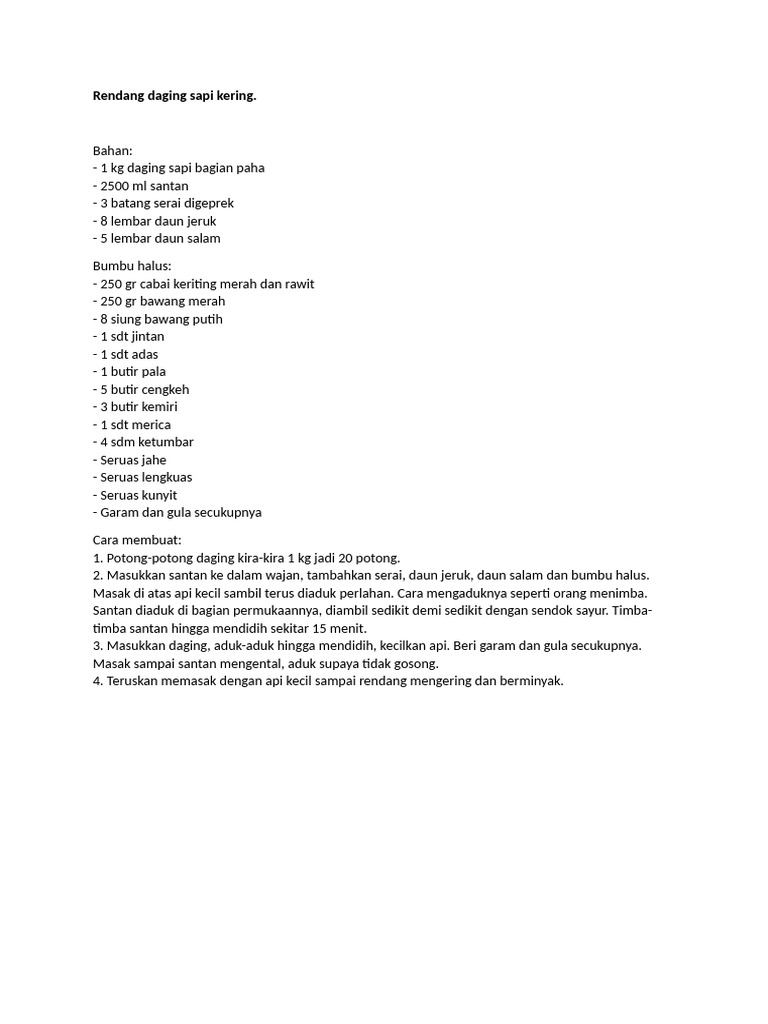 Resep Rendang Daging Sapi Kering | PDF