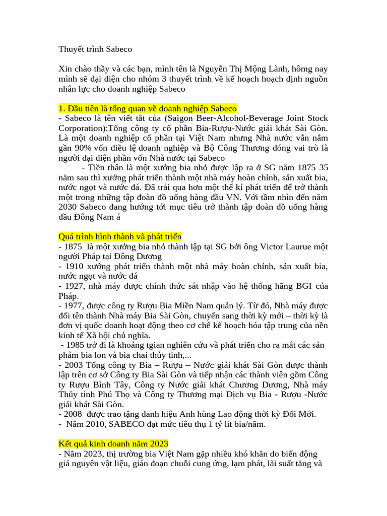 Thuyết trình Sabeco | PDF