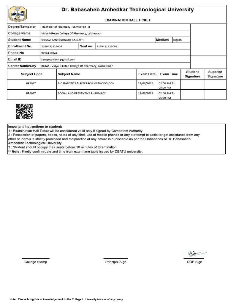 Student HallTicket | PDF