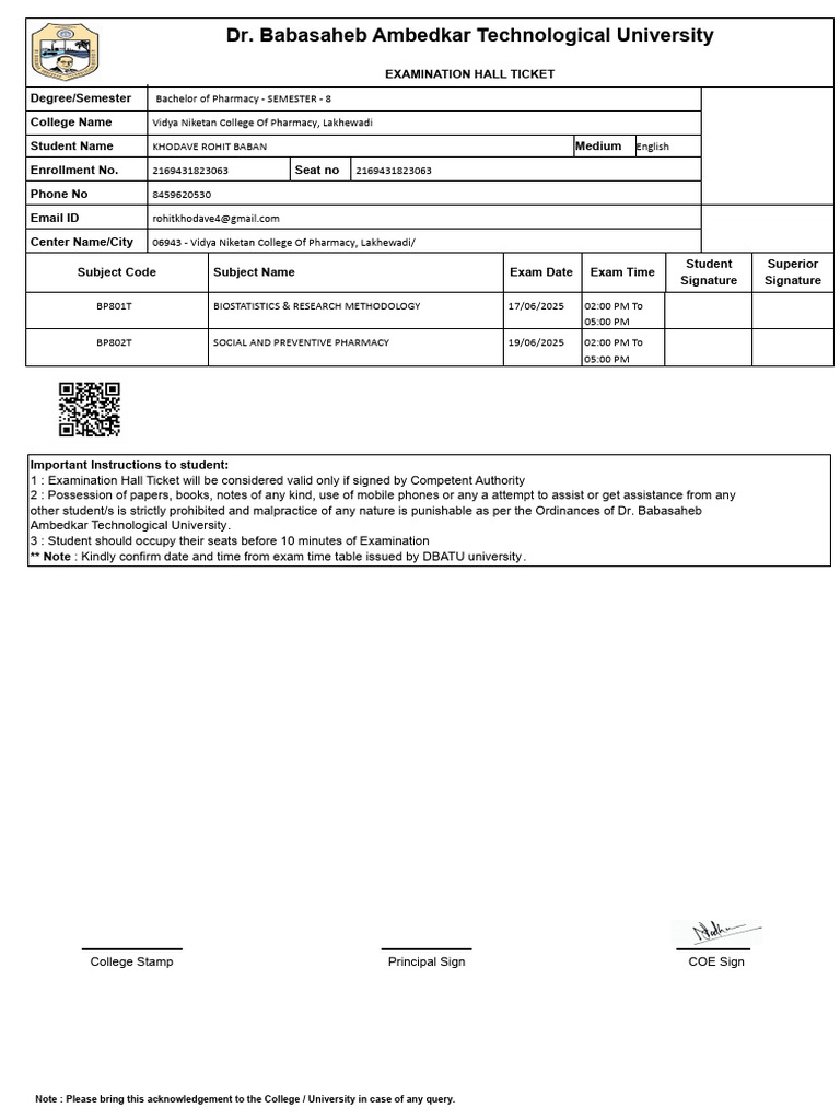 Student HallTicket | PDF